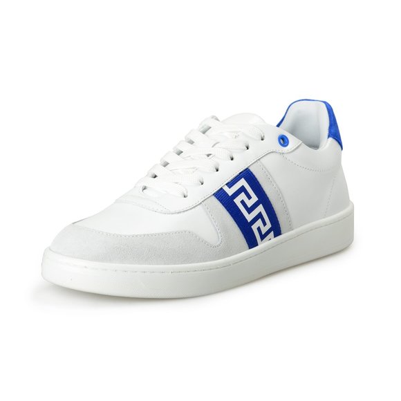 Versace | Shoes | Versace Mens White Royal Blue Greca Leather Sneakers ...
